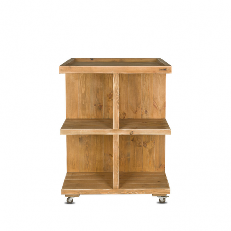 Island display unit on wheels, Solid wood | TRADIS