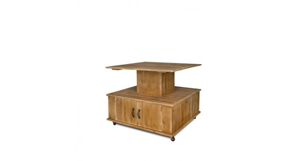 2-tier island display unit on wheels, front and back doors, solid wood ...
