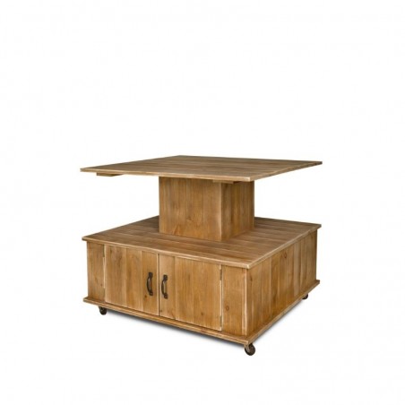 2-tier island display unit on wheels, front and back doors, solid wood ...