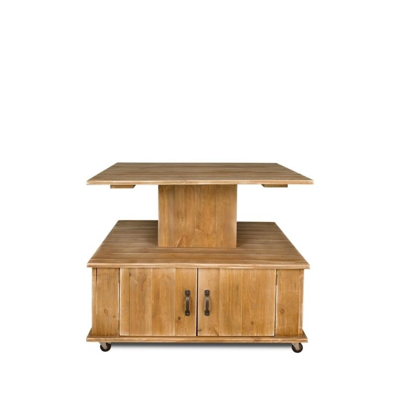 2-tier island display unit on wheels, front and back doors, solid wood ...