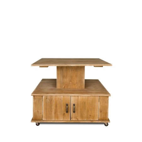 2-tier island display unit on wheels, front and back doors, solid wood ...