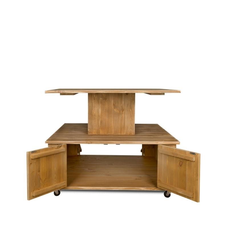 2-tier island display unit on wheels, front and back doors, solid wood ...