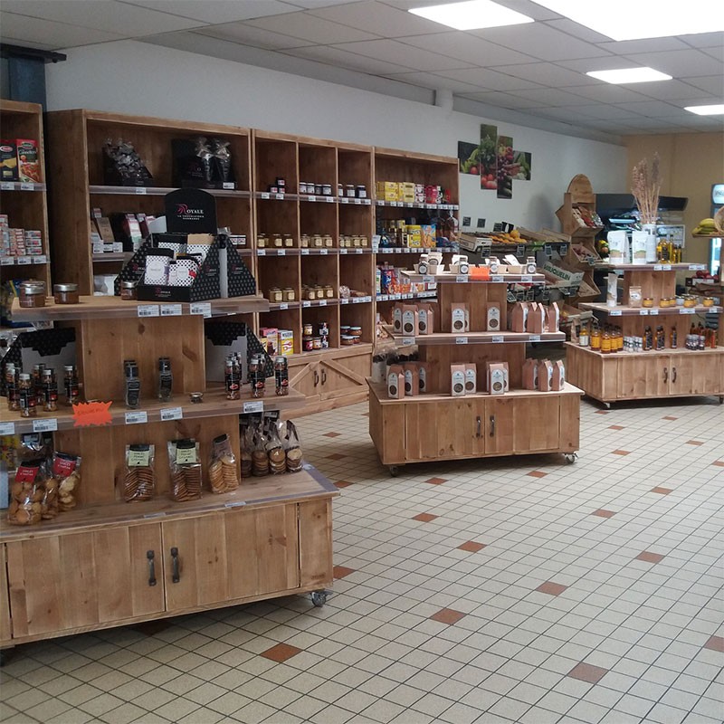 3-tier island display unit on wheels, Solid wood | TRADIS