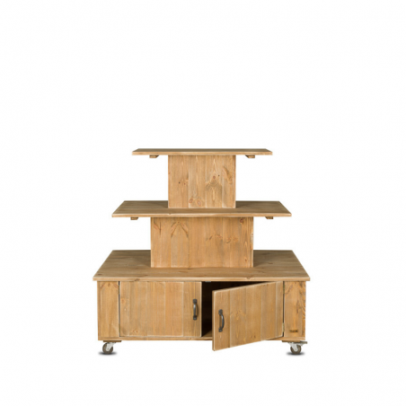 3-tier island display unit on wheels, Solid wood | TRADIS