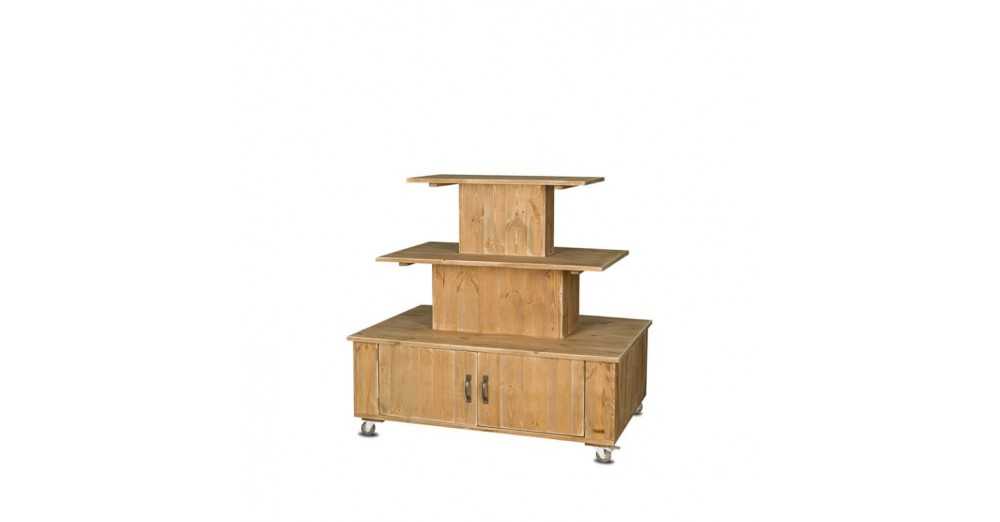 3-tier island display unit on wheels, Solid wood | TRADIS